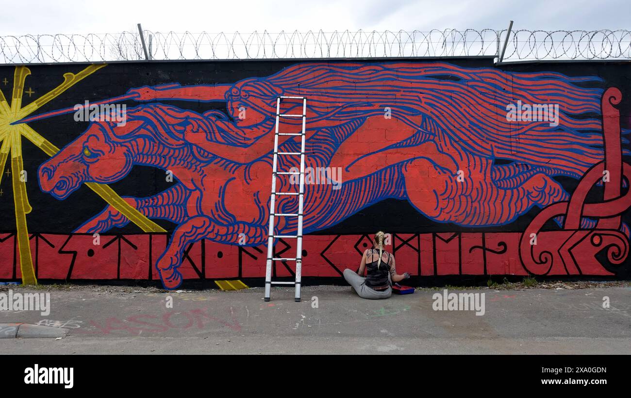 Stockholm, Snosatra, Sweden. May 12 2024. Spring beast. Graffiti ...