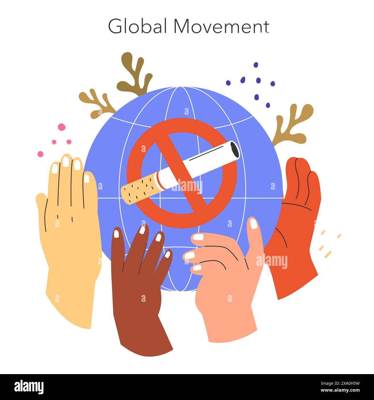 No Tobacco Day concept. Diverse hands unite against smoking around the ...