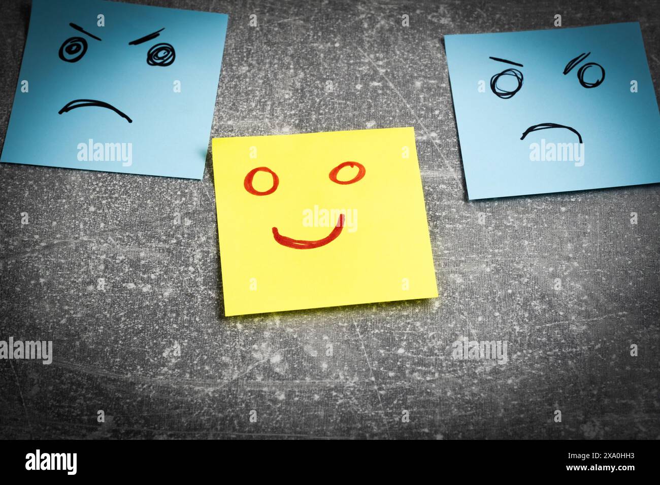 Sticky notes with smiley faces on grey background, closeup Stock Photo ...
