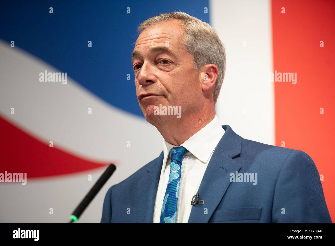 London, UK. 03 Jun 2024. Nigel Farage announces he is taking over as ...