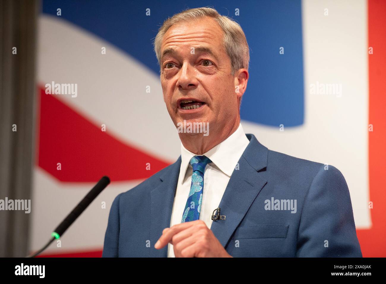 London, UK. 03 Jun 2024. Nigel Farage announces he is taking over as ...