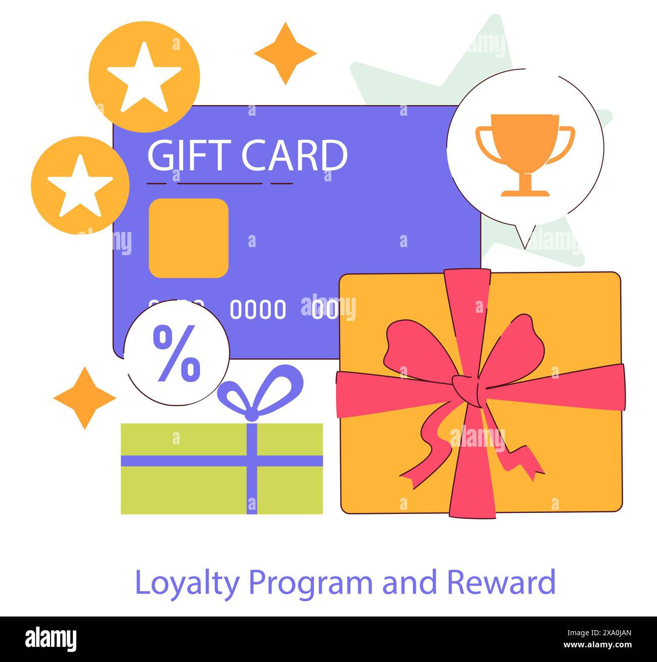 Loyalty Program concept. Illustration of a gift card, rewards, and ... Loyalty Program concept. Illustration of a gift card, rewards, and ...