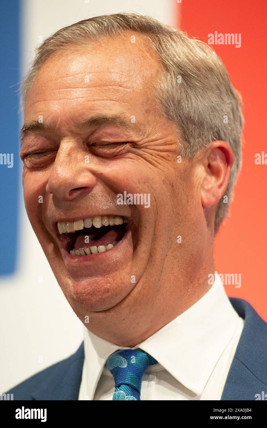 London, UK. 03 Jun 2024. Nigel Farage announces he is taking over as ...
