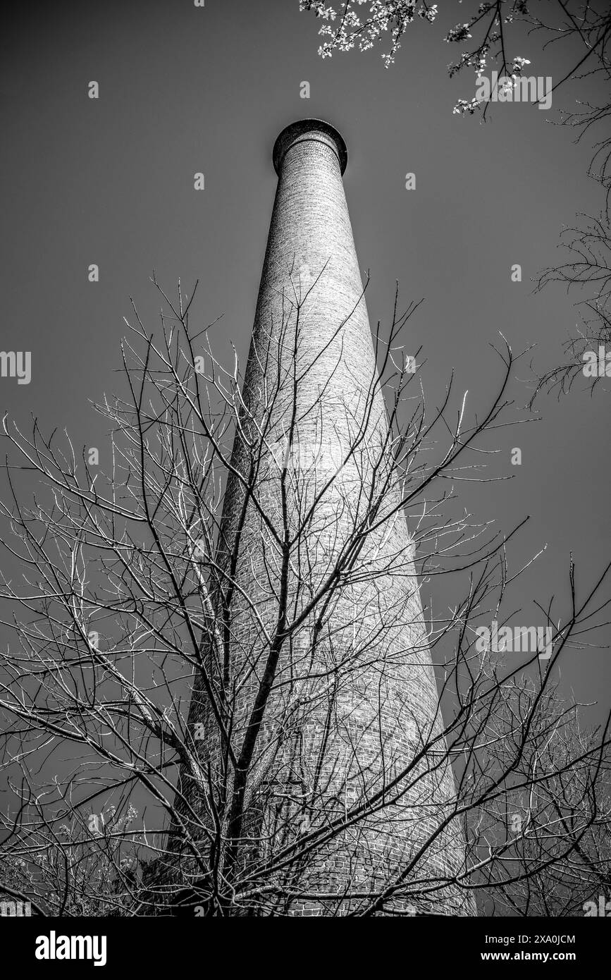 A grayscale of the Glendale Mill ruins, nestled near Spartanburg, South ...