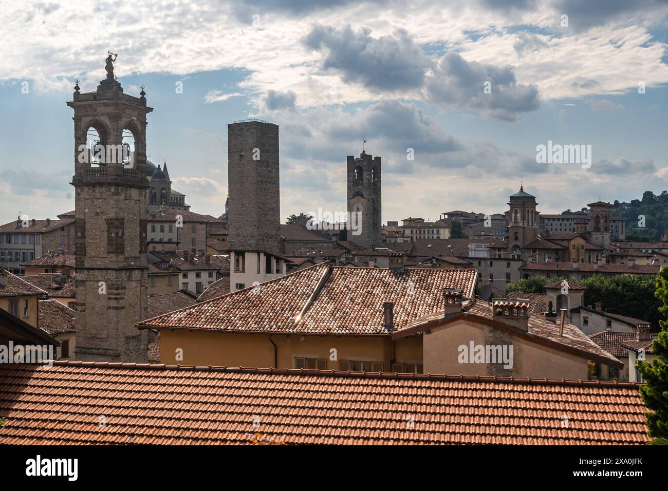 The skyline of Bergamo old town viewed from the citadel with ...