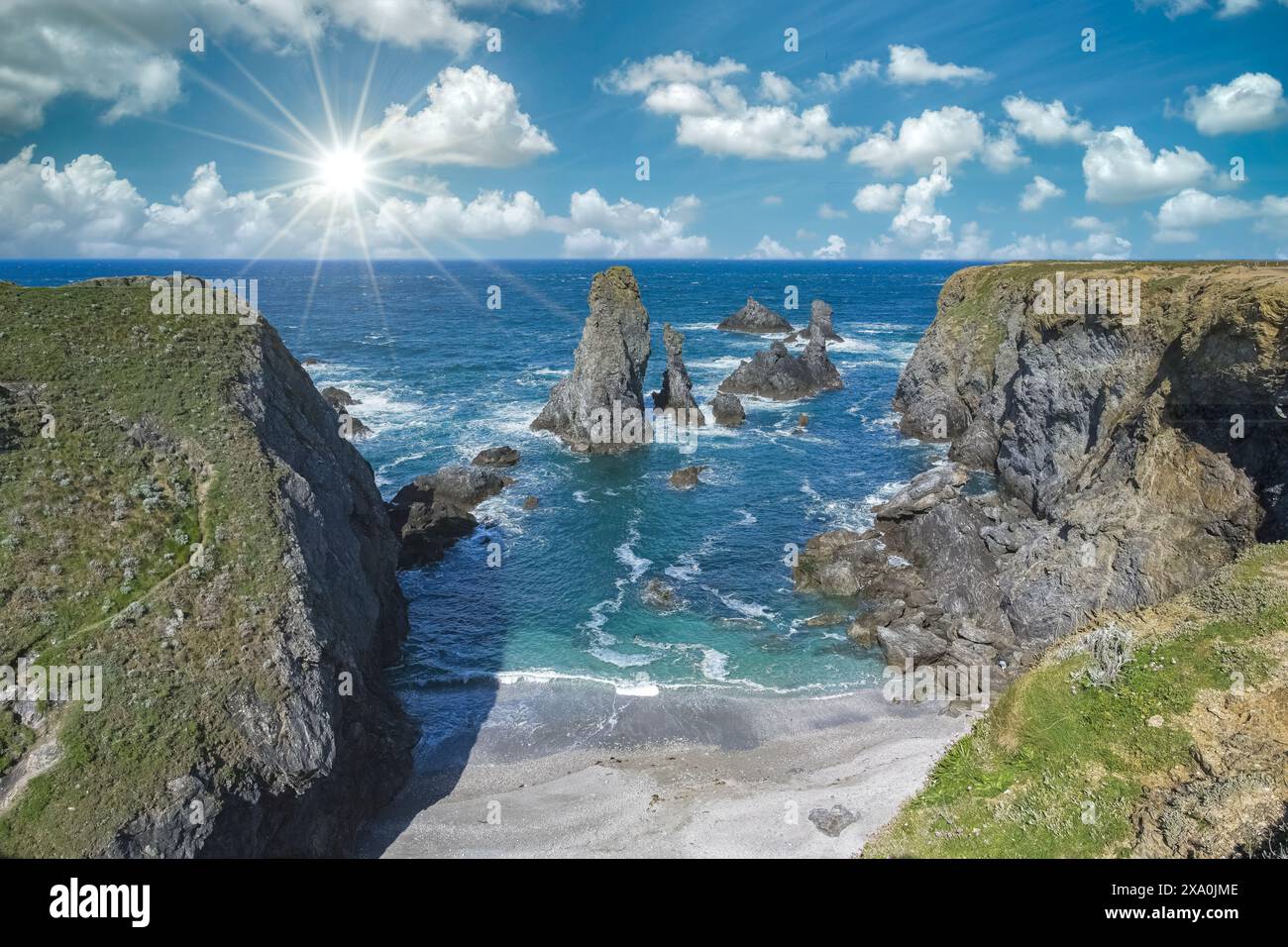 Belle-Ile in Brittany, seascape with rocks and cliffs on the Cote ...