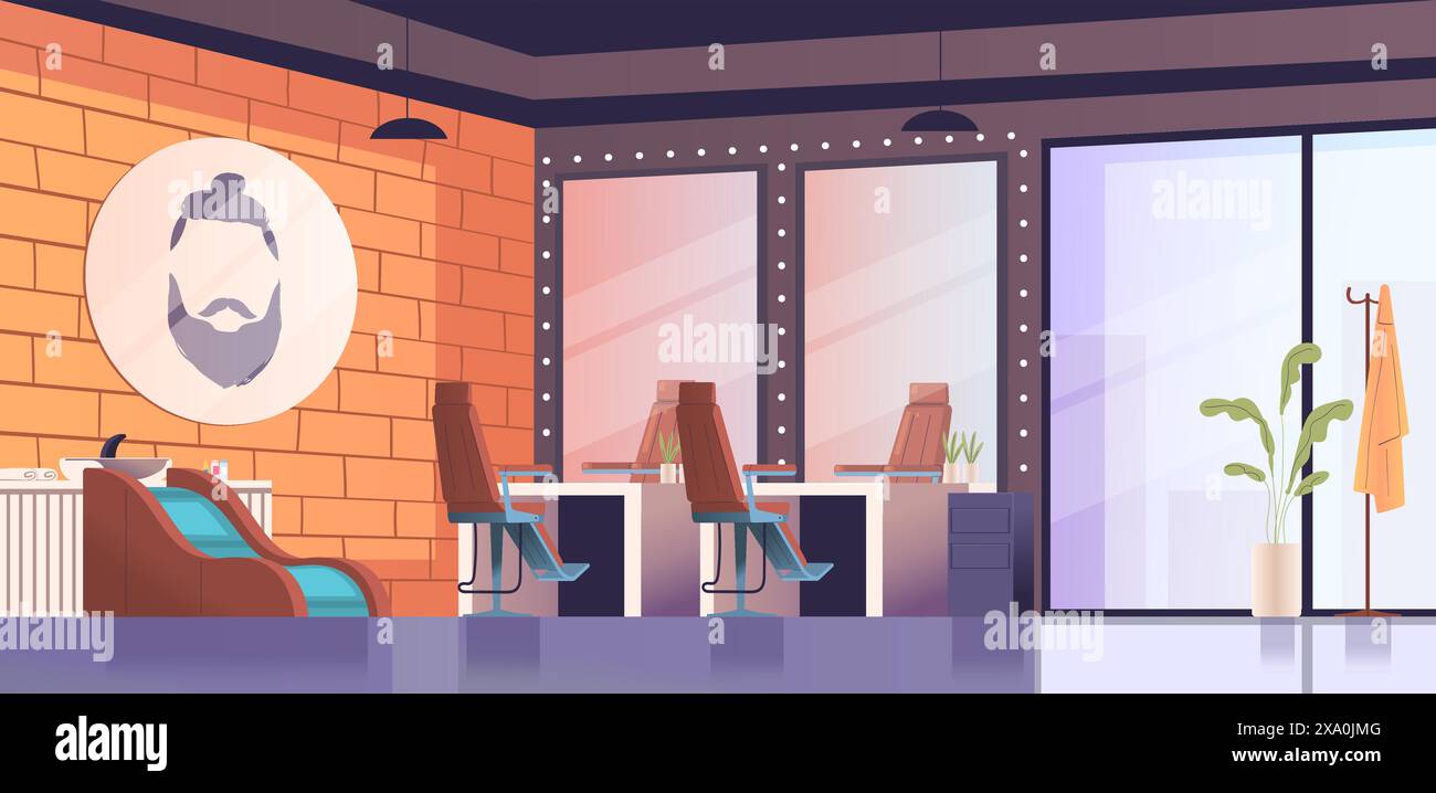 Barbershop interior. Hairdresser table inside beauty salon parlour room ...