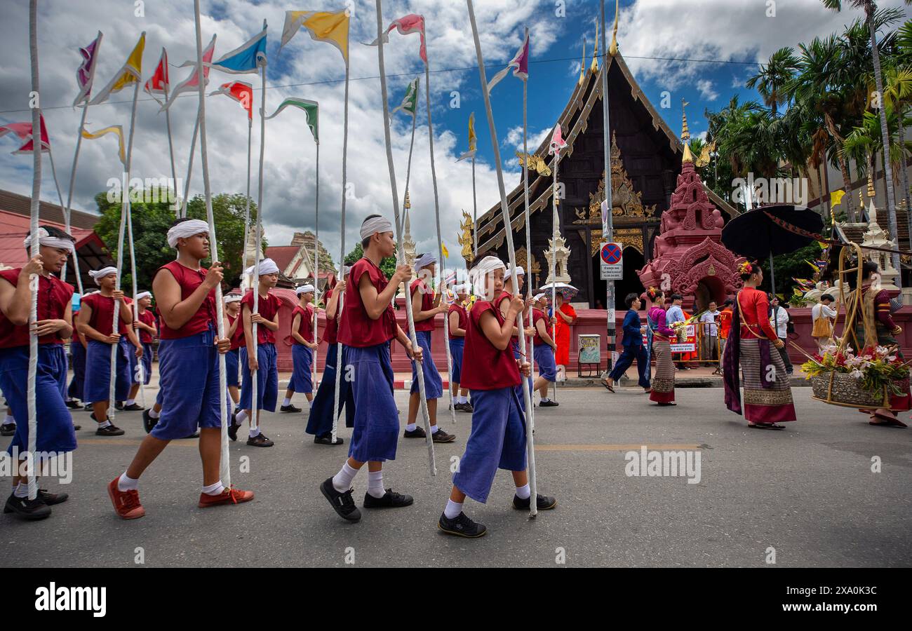 Thai people wearing traditional costumes seen during The Phra Buddha ...