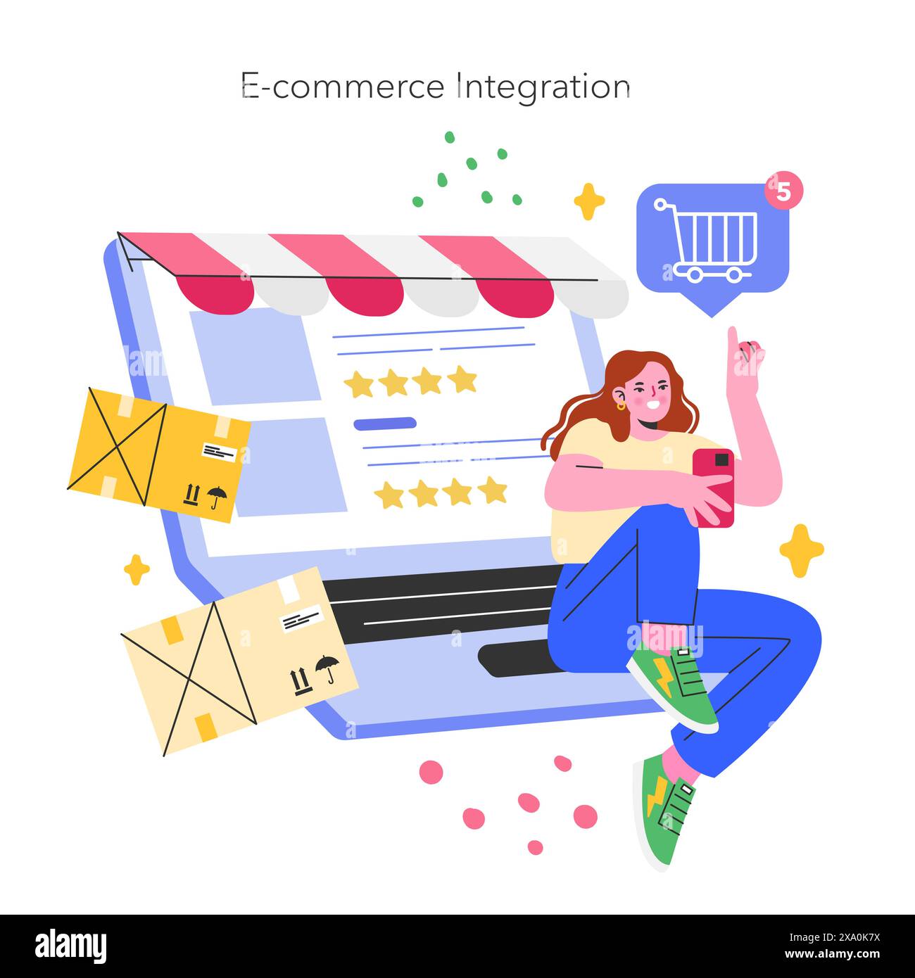 E-commerce integration concept. A woman shops online with ease ...