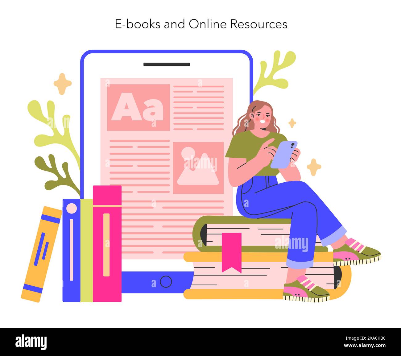 E-books and Online Resources concept A learner engrossed in digital ...