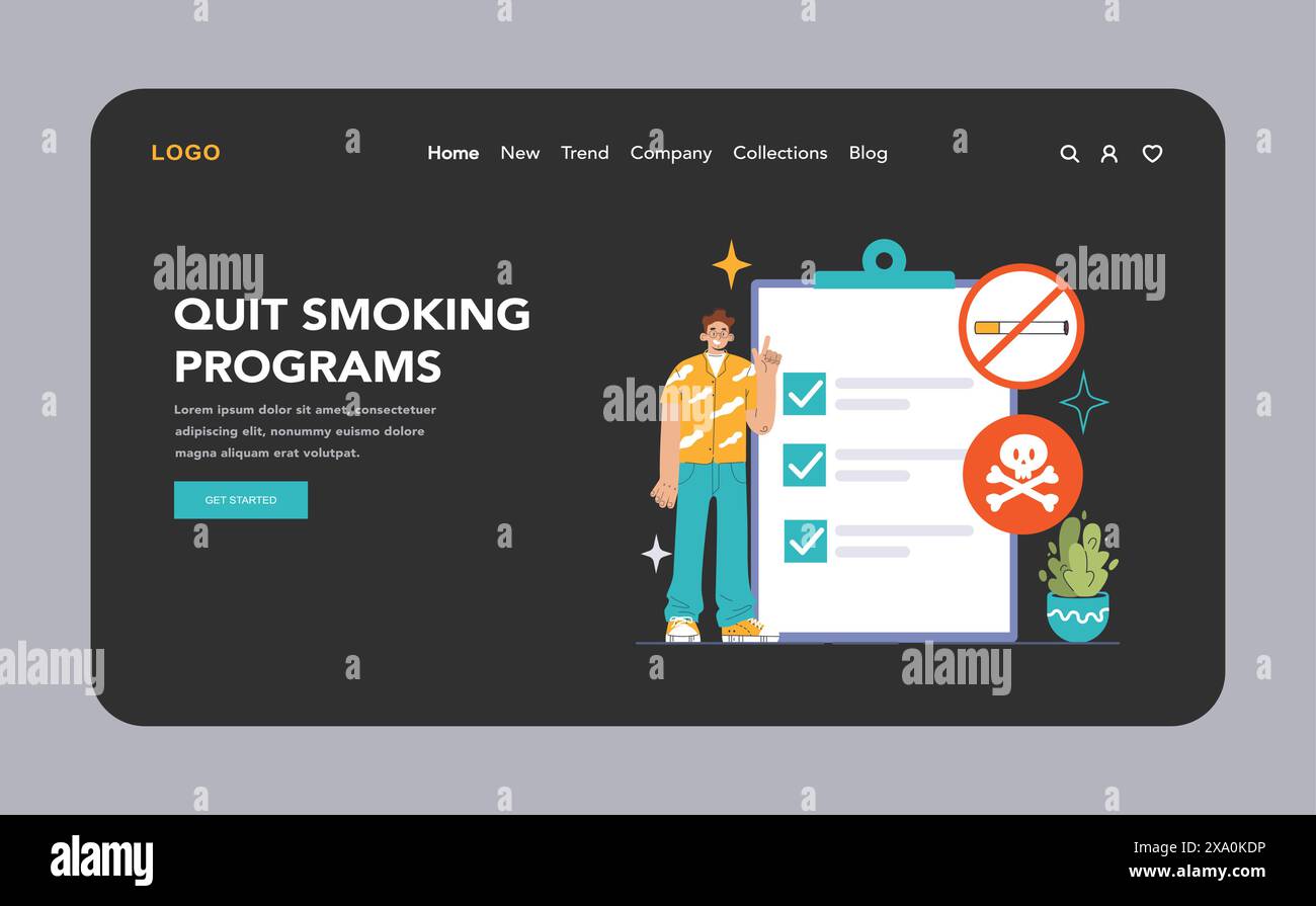 Quit Smoking Programs concept. Man points at a checklist, highlighting ...