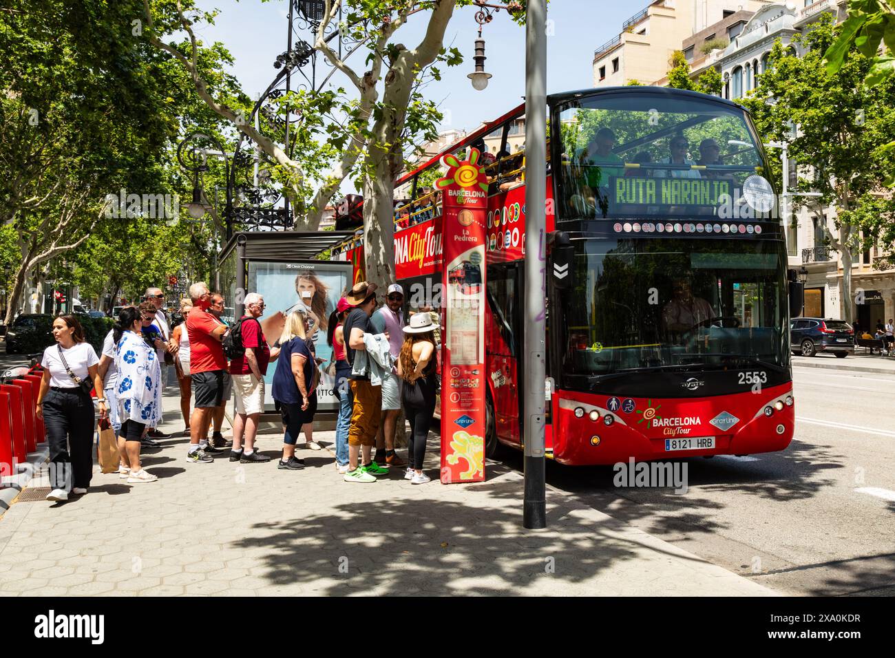 Tourist Bus on the Passeig de Gracia, Barcelona, Catalonia, Spain Stock ...