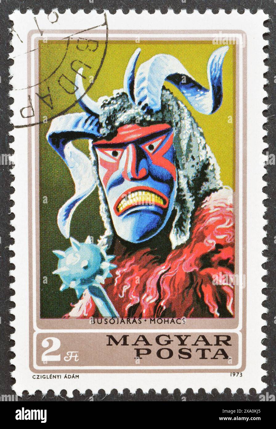 Cancelled postage stamp printed by Hungary, that shows "Busó Mask, Busó ...
