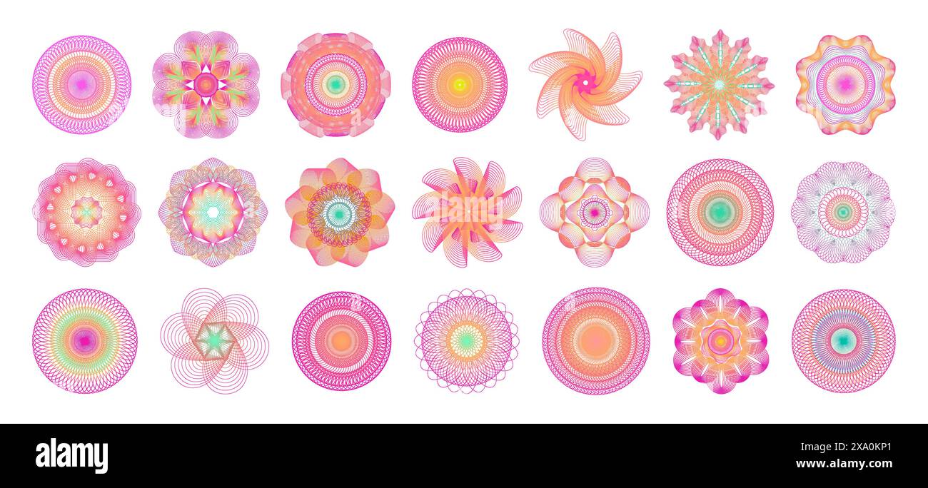 Spiral icons. Gradient color seals. Circular line signs. Watermark ...