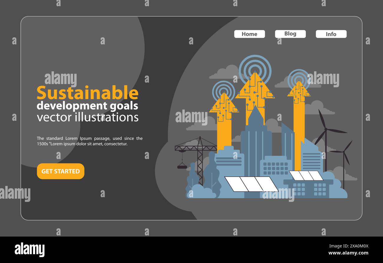 SDG or sustainable development goals night mode or dark mode web banner ...
