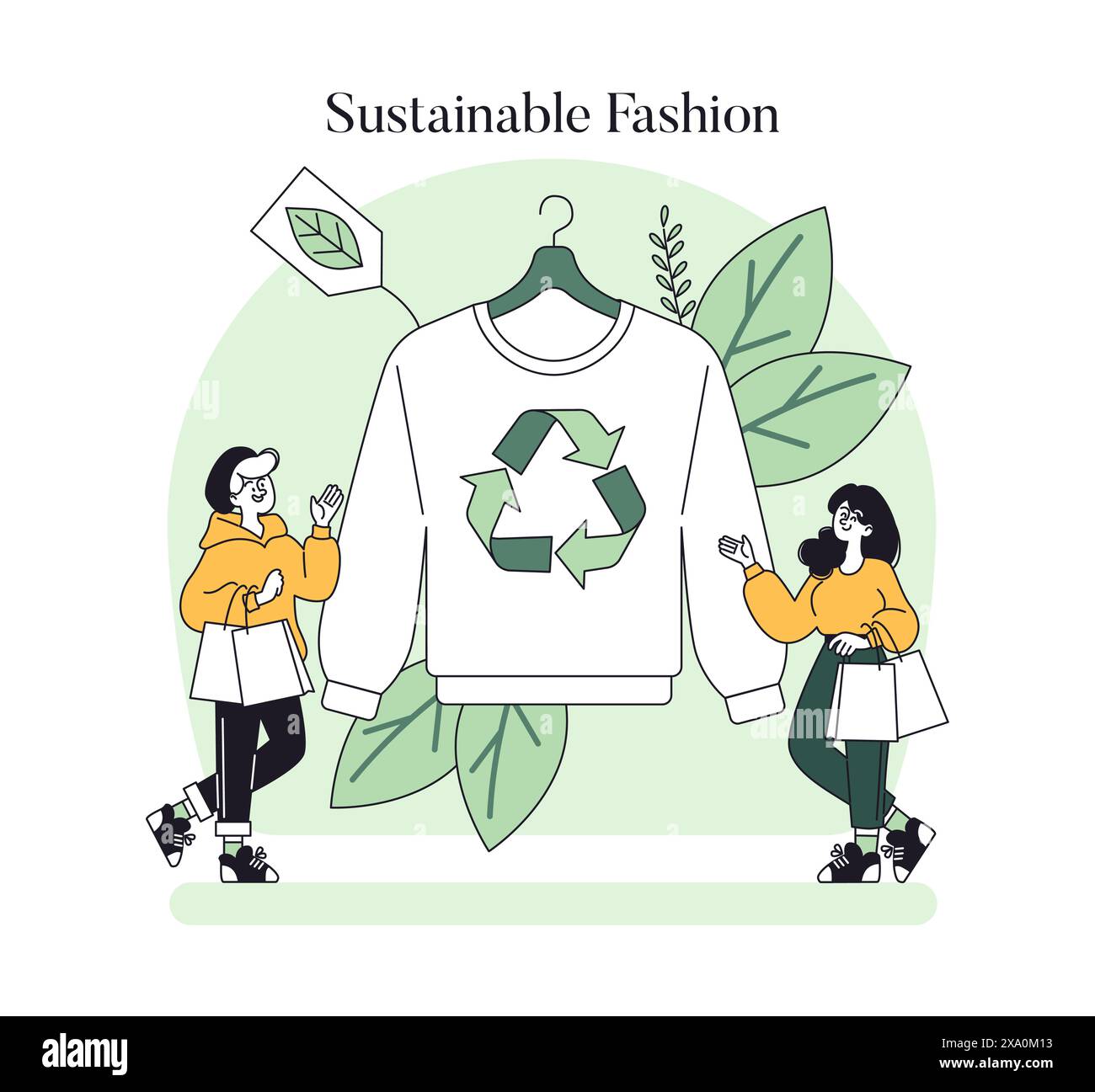 Sustainable Fashion concept. Eco-conscious attire on display as individuals appreciate recycled ...