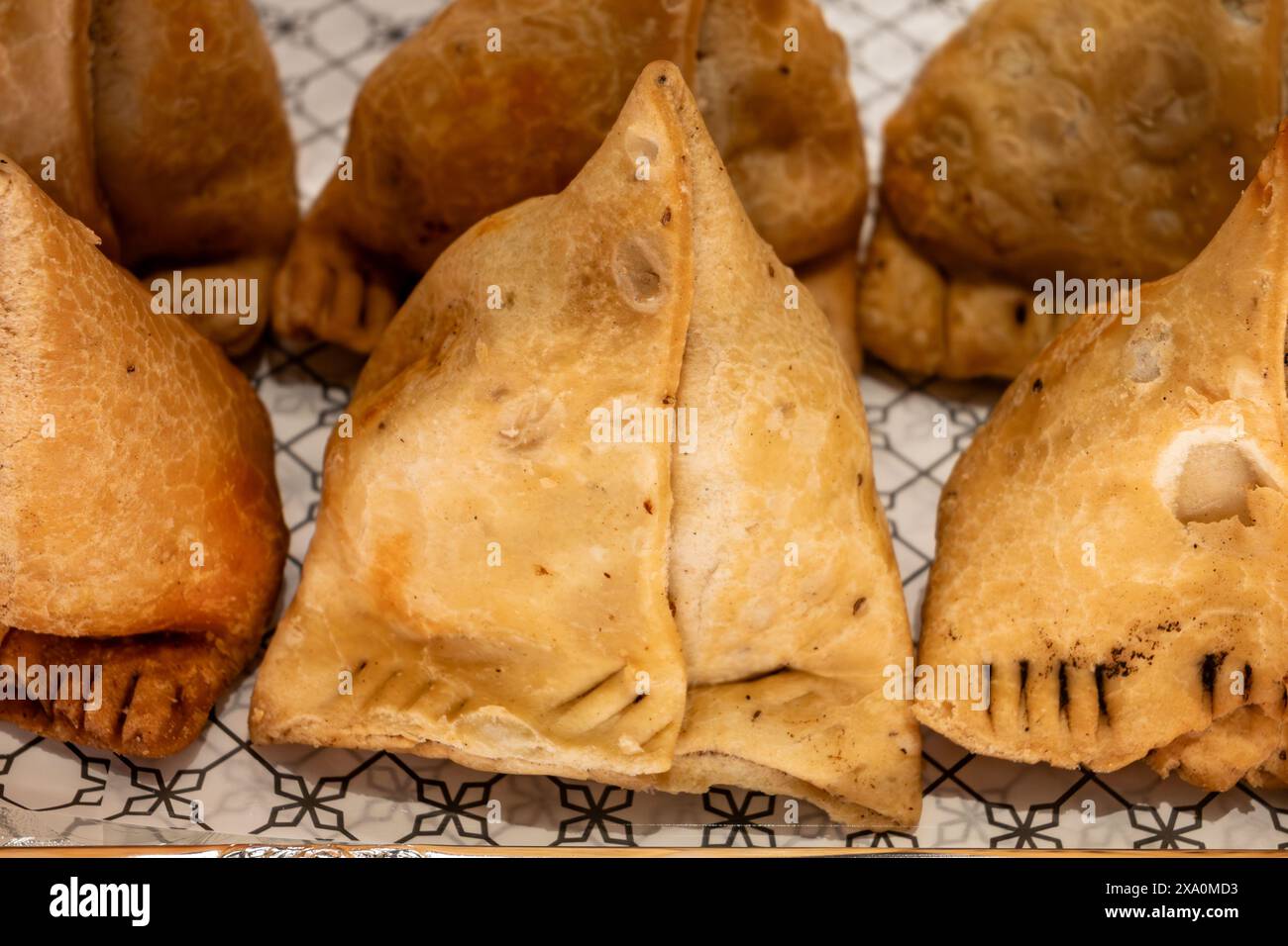 Traditional Middle East snack fried stuffed samosa pies with chicken ...