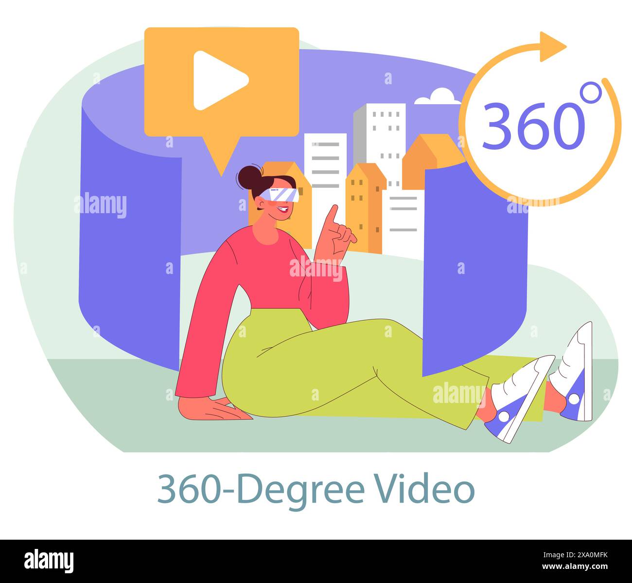 Immersive Marketing concept. A user experiences virtual reality 360-degree video content in an ...