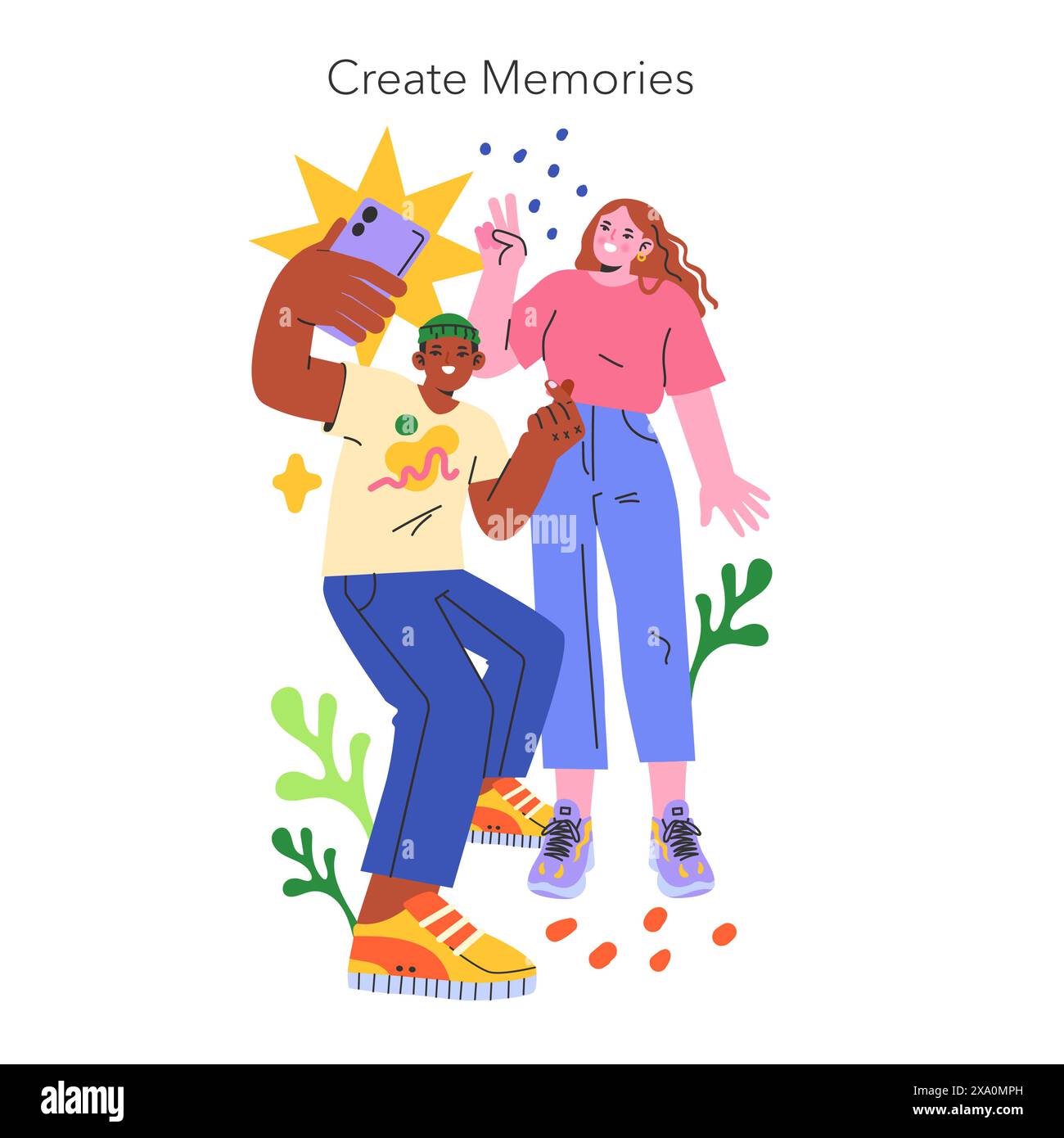 YOLO concept. Friends enjoying the moment with a selfie, embodying the ...