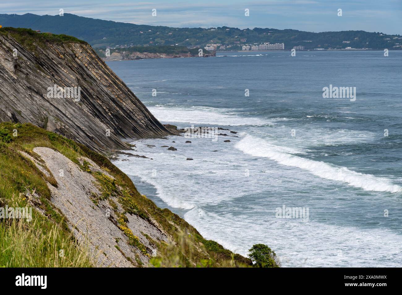 Cliffs of Ciboure and Fort of Socoa fishing port on Basque coast, known ...