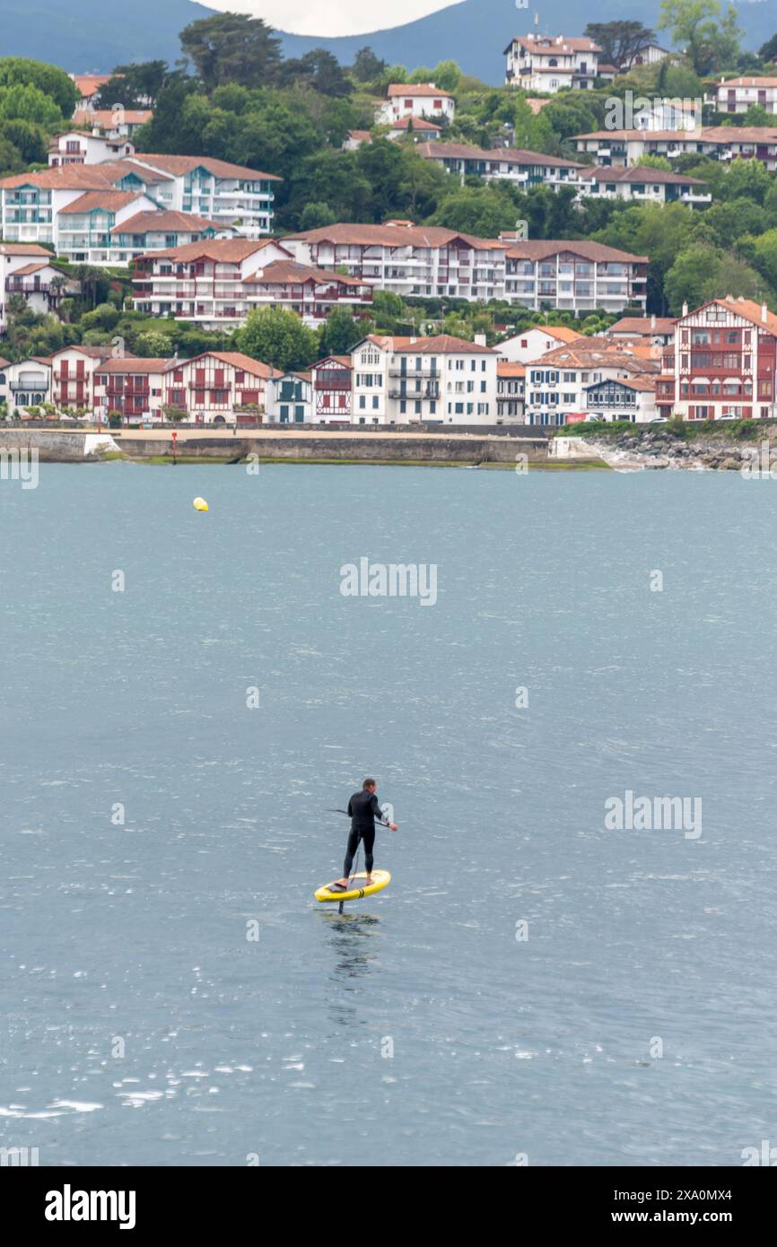 Watersport surfing training in Ciboure and Fort of Socoa bay on Basque ...