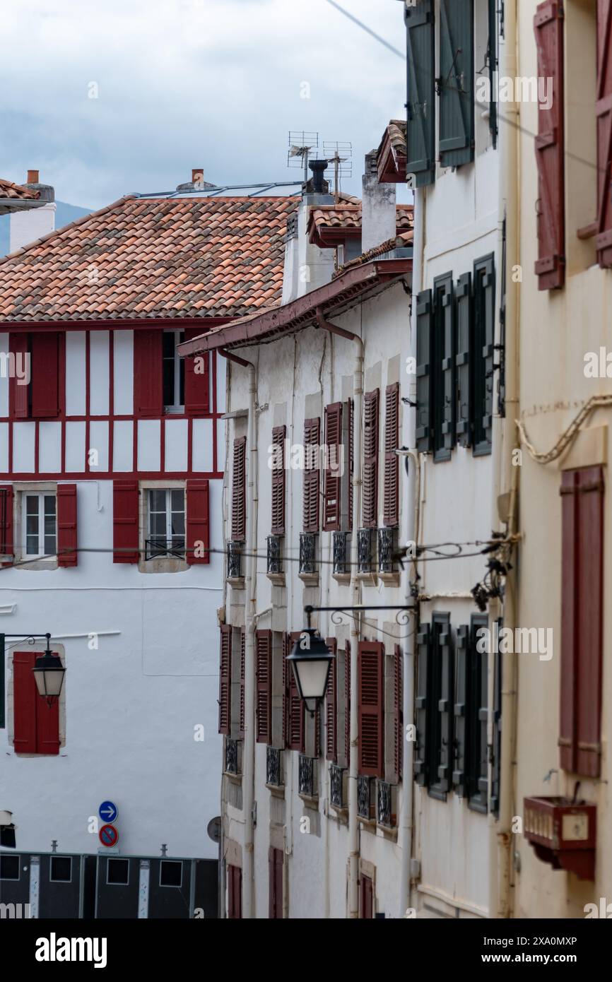 View of houses and streets of old part Saint-Jean-de-Luz fishing port ...