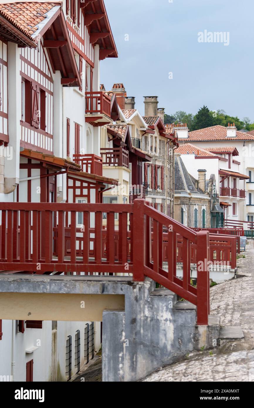 View of houses and streets of old part Saint-Jean-de-Luz fishing port ...
