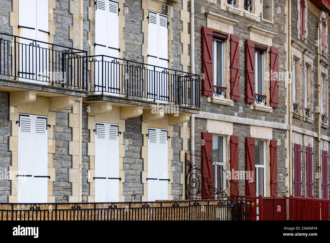 View of houses and streets of old part Saint-Jean-de-Luz fishing port ...