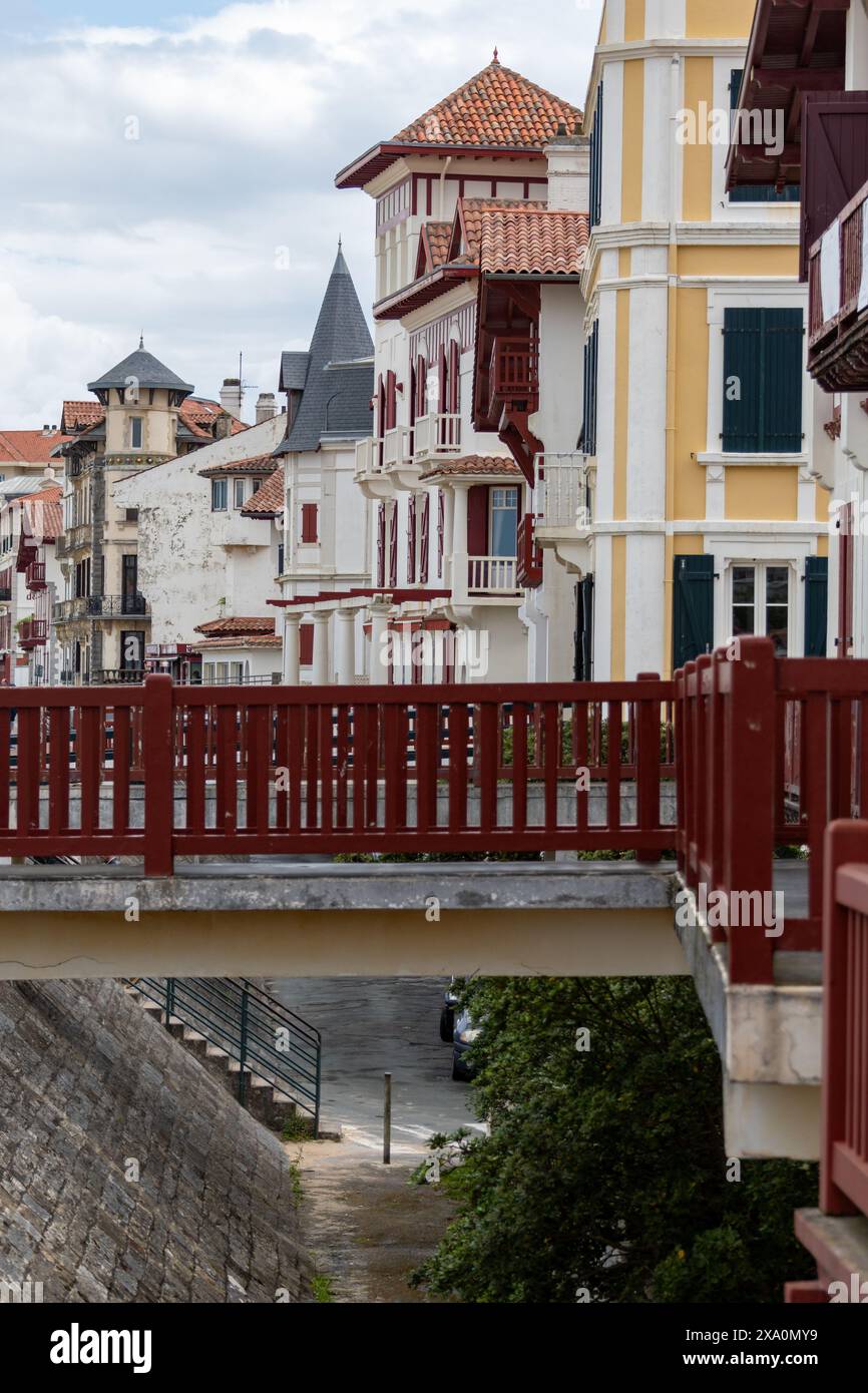 View of houses and streets of old part Saint-Jean-de-Luz fishing port ...