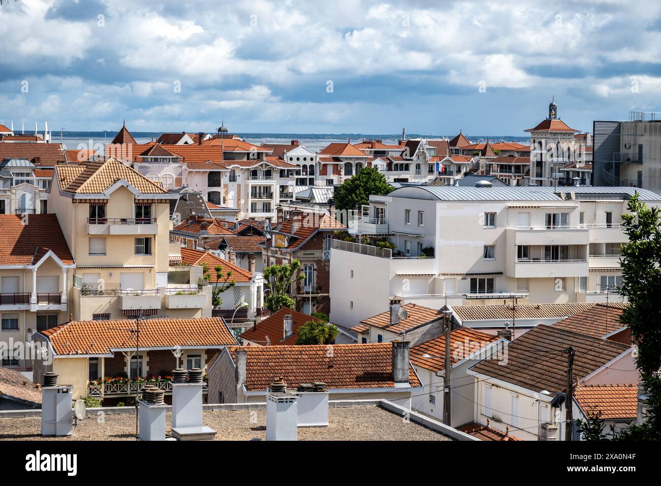 Walking in sunny Arcachon, vacation destination town on Atlantic coast ...