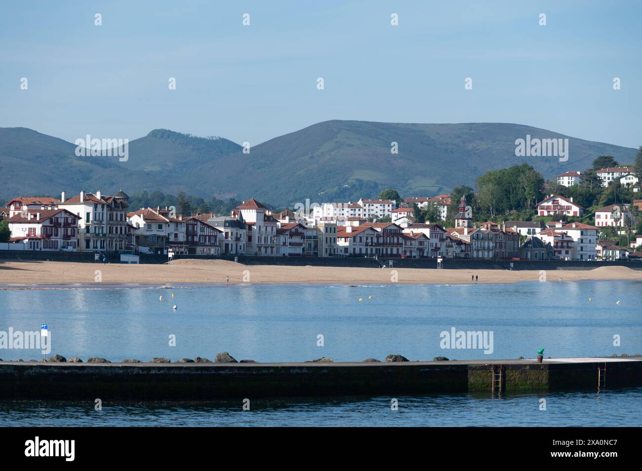 White houses and villas of Saint Jean de Luz town on Basque coast ...
