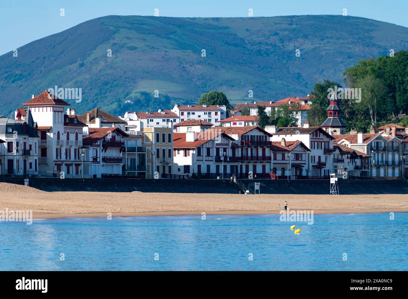 White houses and villas of Saint Jean de Luz town on Basque coast ...