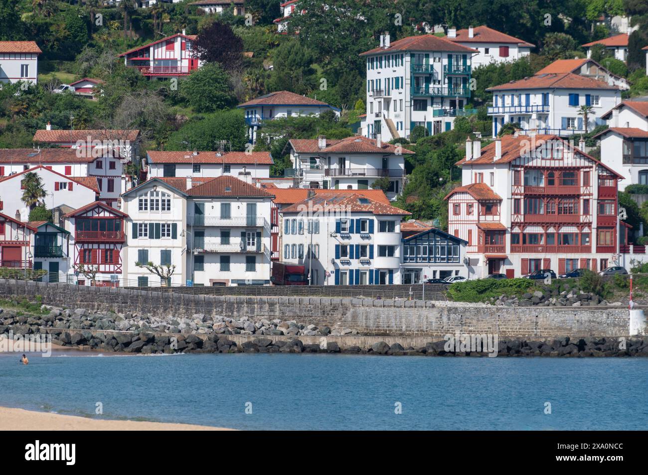 White houses and villas of Cibourne on Basque coast, famous resort, known for beautiful ...