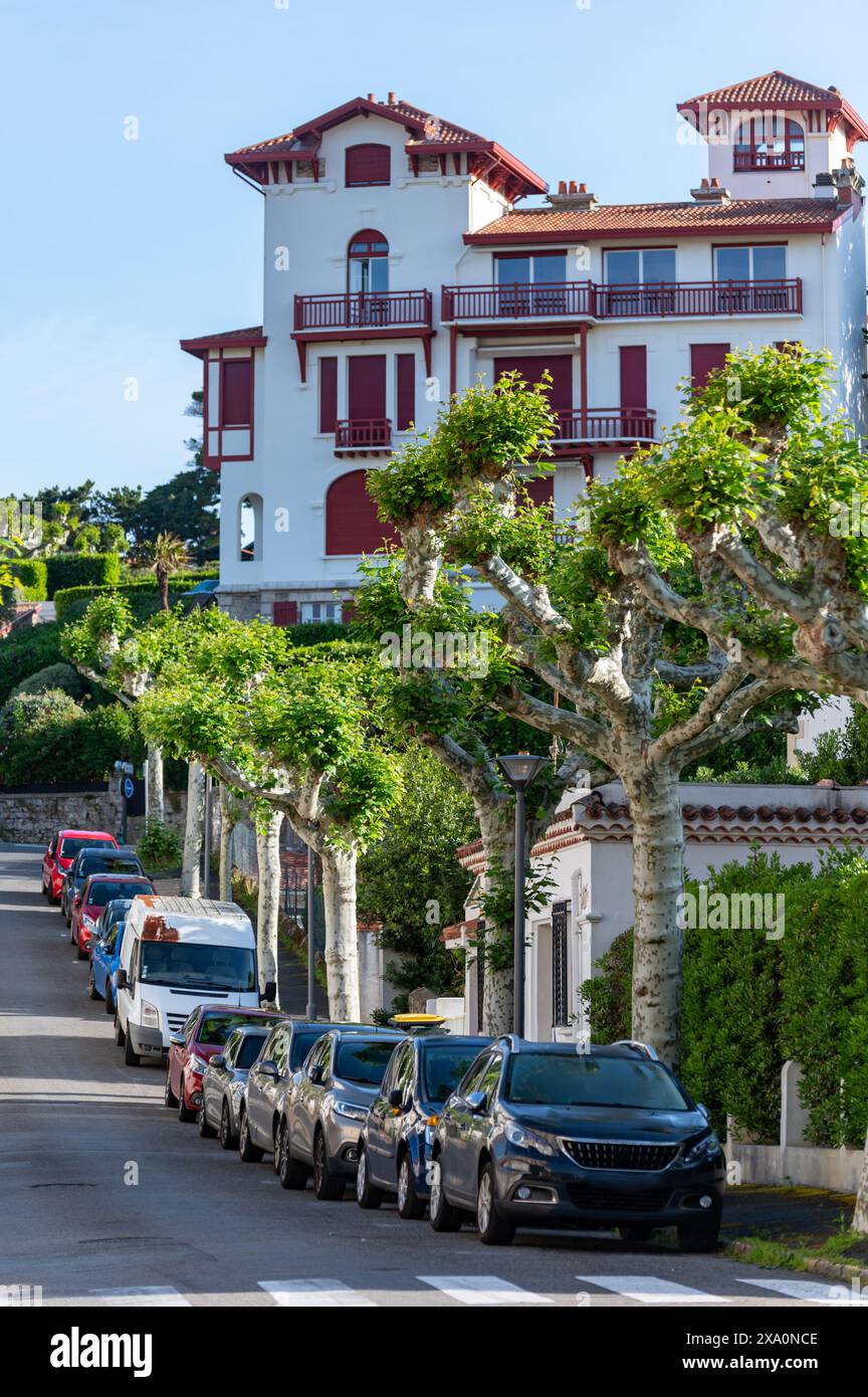 White houses and villas of Saint Jean de Luz town on Basque coast ...
