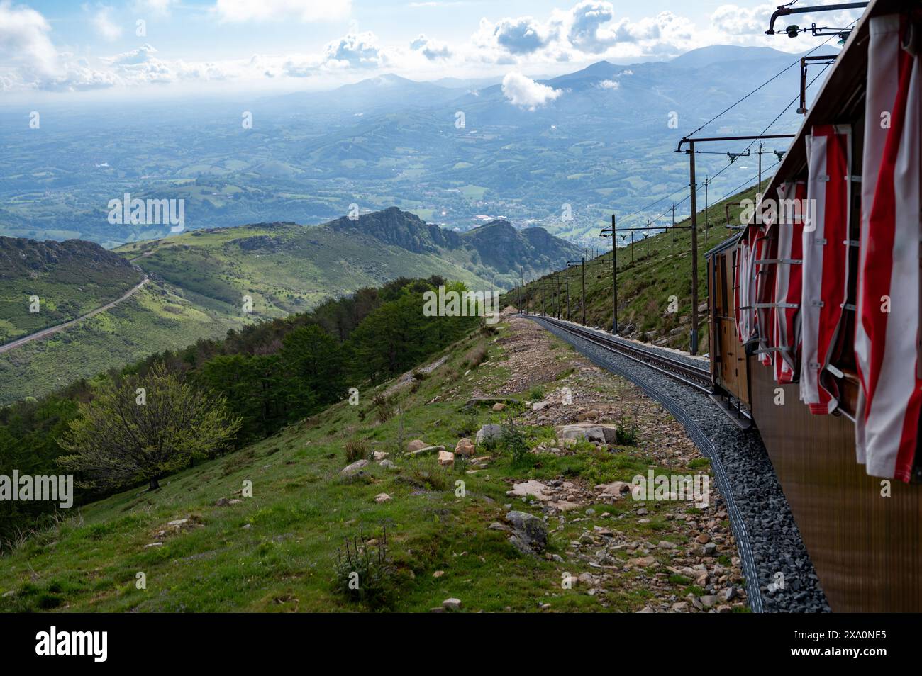 Travelling by old wooden train up to Larrun or La Rhune, Larhune ...