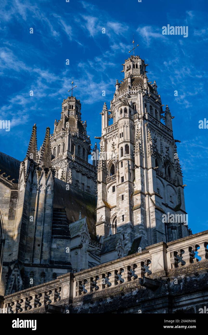 Tours street view, city on Central Loire valley, cathedral of Tours ...