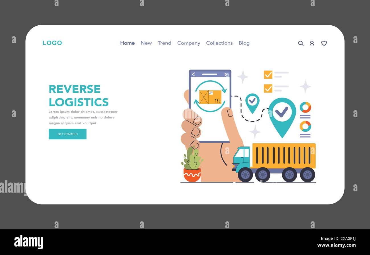 Reverse Logistics concept. Hand holding a smartphone coordinates the ...