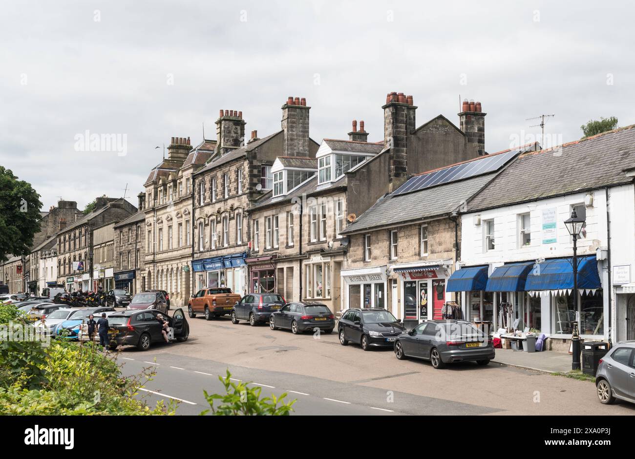 View along Rothbury High Street, in Northumberland, England, UK Stock ...
