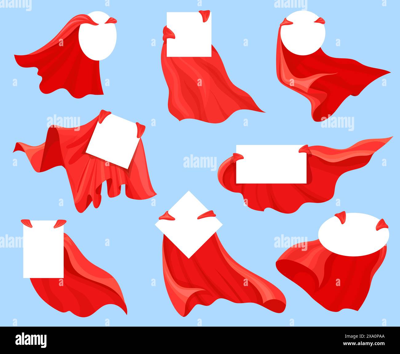 Red cape badges. Superhero capes labels, isolated flying fashion satin ...