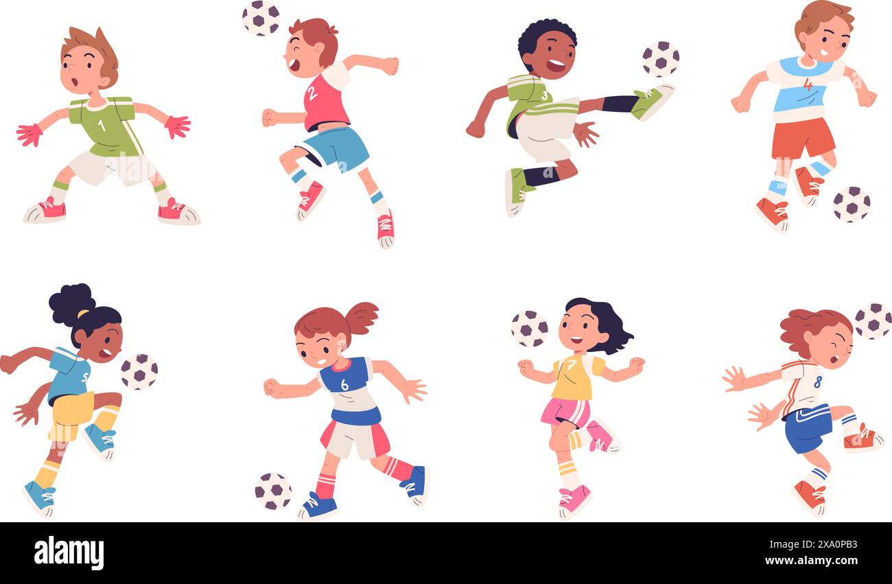 Kids soccer players. Child football player feet kick ball practice ...