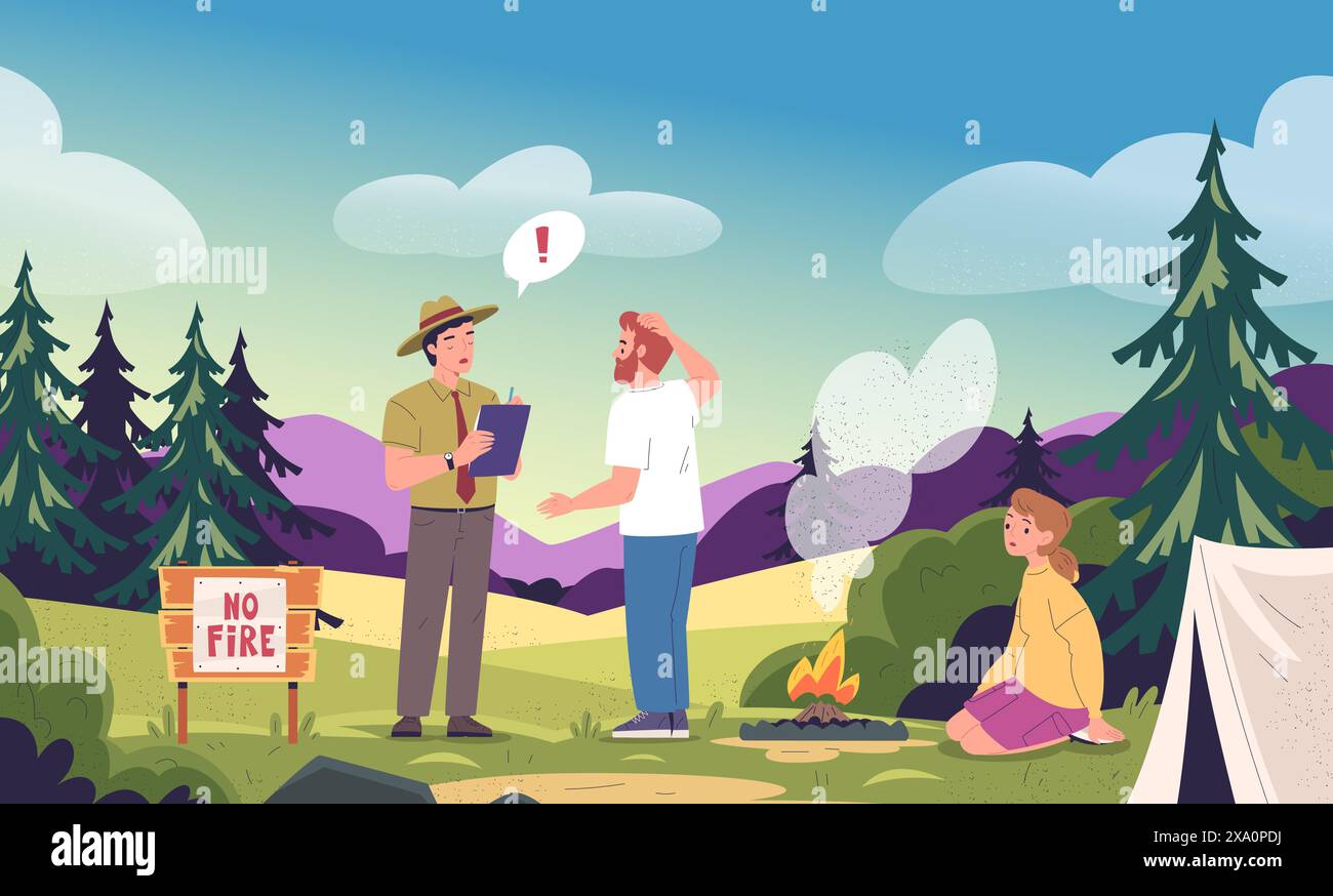 Forest fire law. Park ranger forester issues fine to people breaking ...