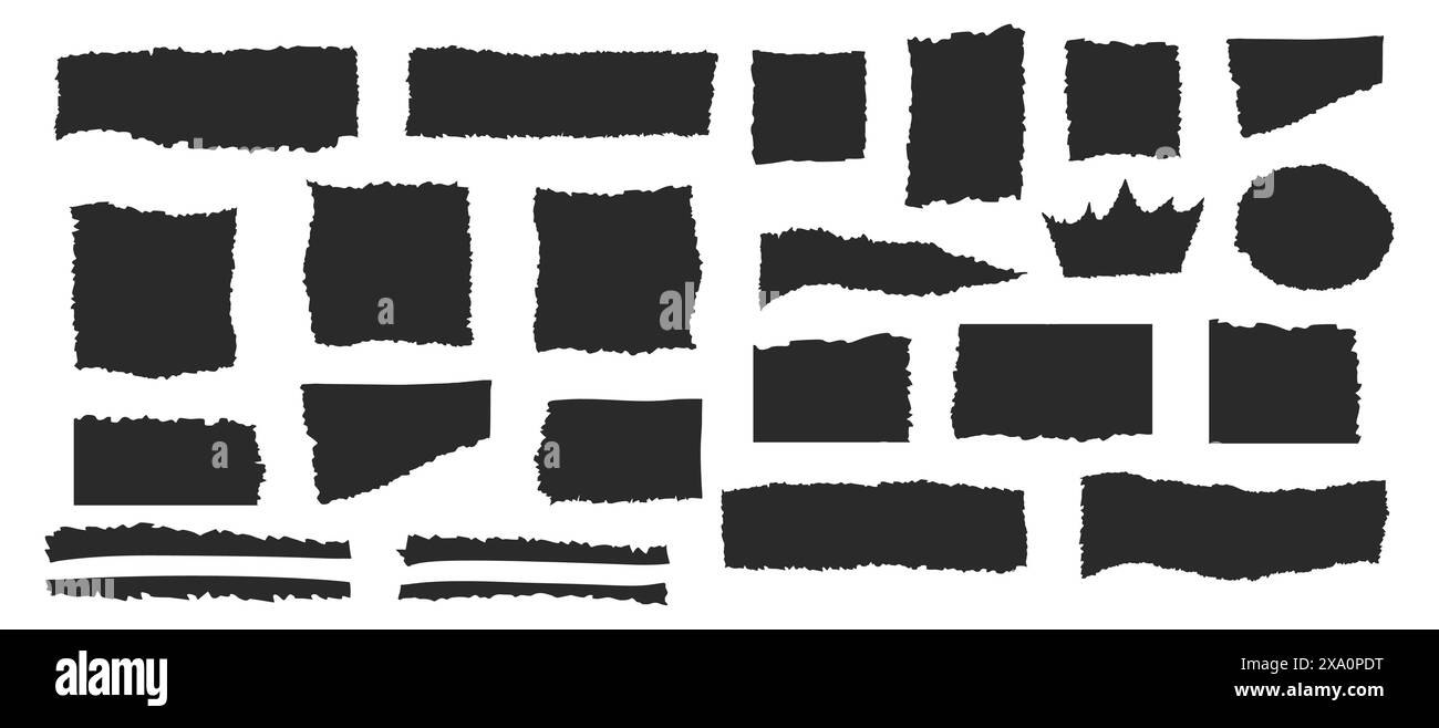 Jagged edge rectangle shapes, frames. Torn paper cut piece collection, isolated grunge border ...