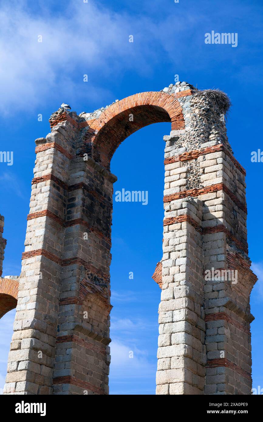 Europe, Spain, Badajoz, Merida, Roman Acueducto de los Milagros or ...