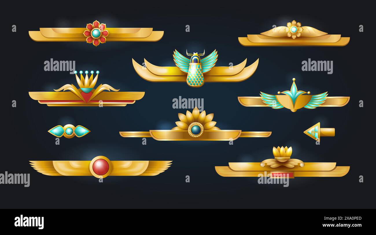 Egypt game frames. Egyptian symbols. Ancient gold UI. Anubis ornament ...