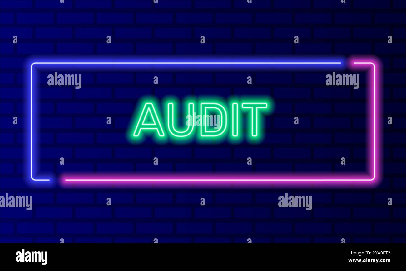 Neon sign audit in speech bubble frame on brick wall background vector ...