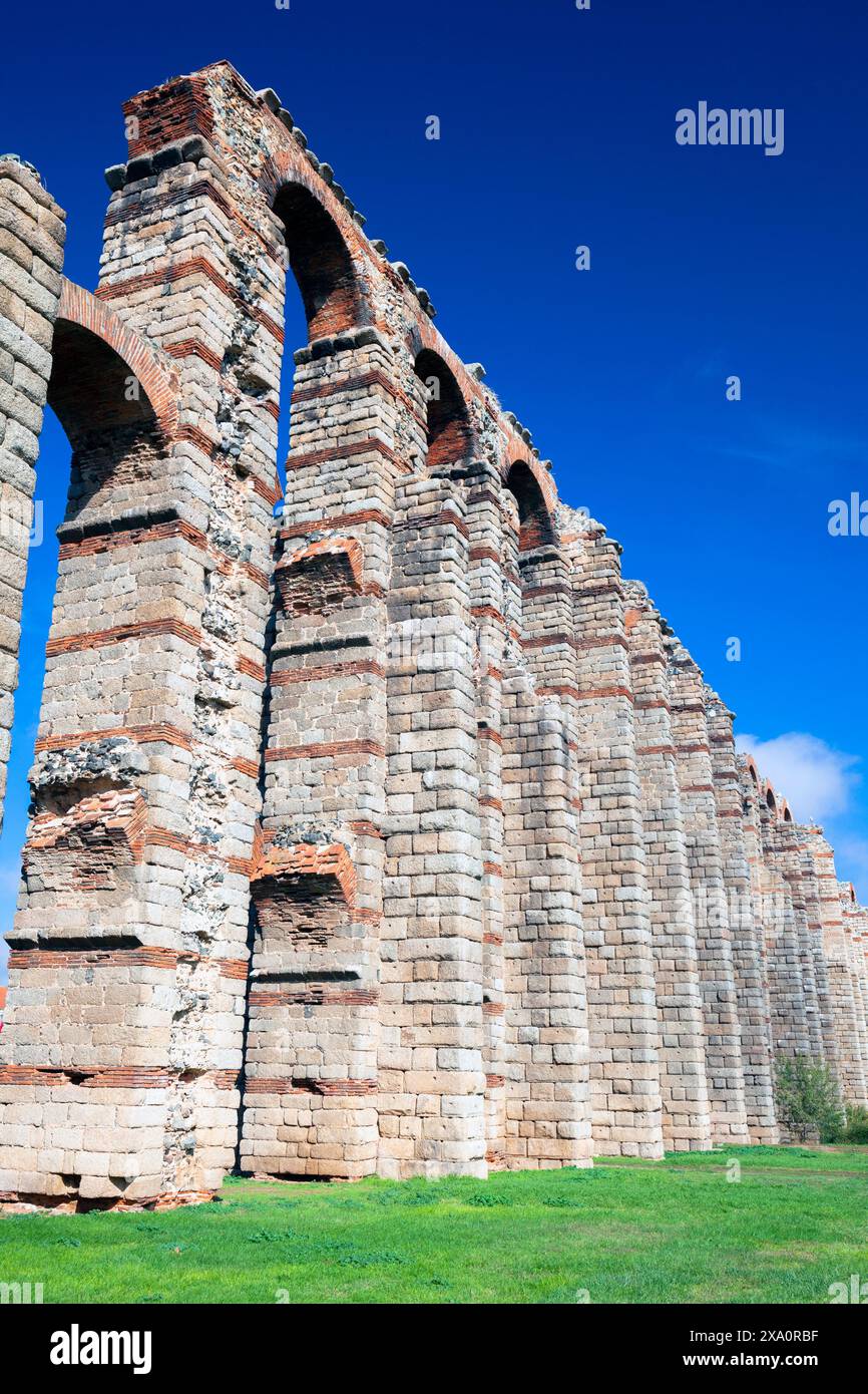 Europe, Spain, Badajoz, Merida, Roman Acueducto de los Milagros or ...