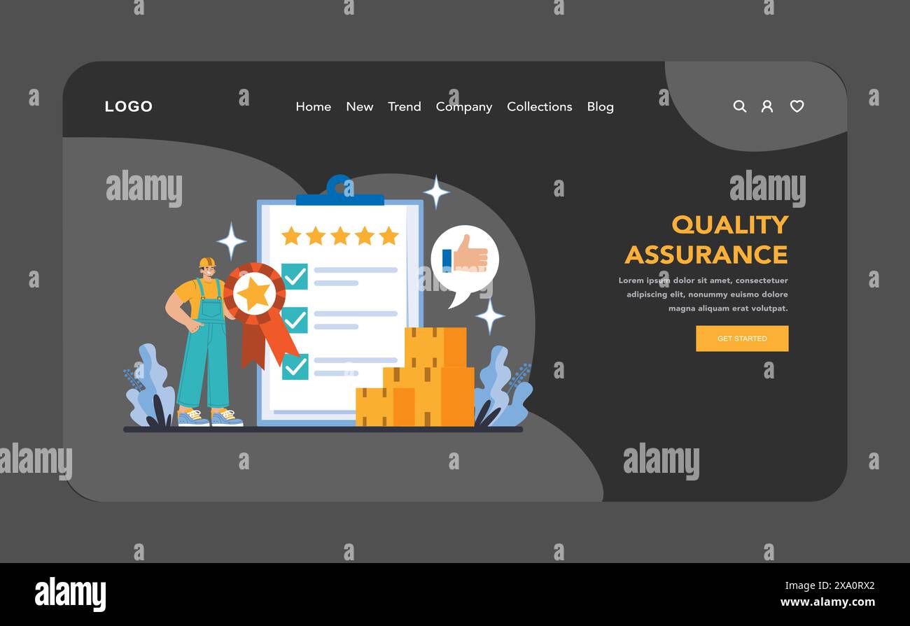 Quality Assurance night or dark mode web or landing page. Upholding high standards with thorough ...