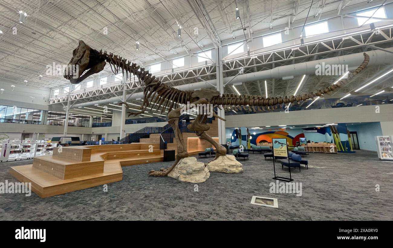 A dinosaur in modern office setting in the Frisco, Texas Library Stock ...