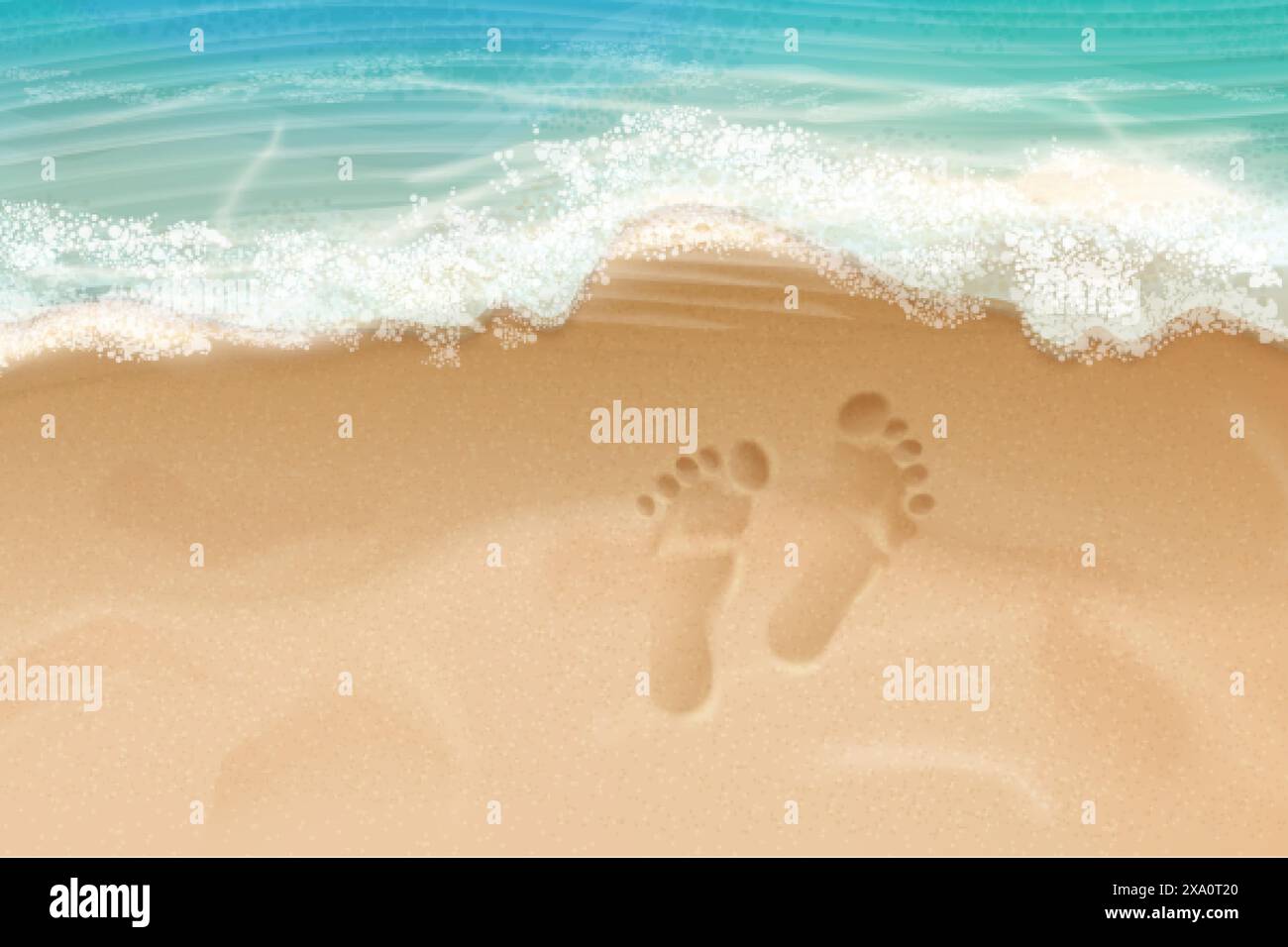 Realistic beach footprint. Family foot print in sea shore sand, dad son ...