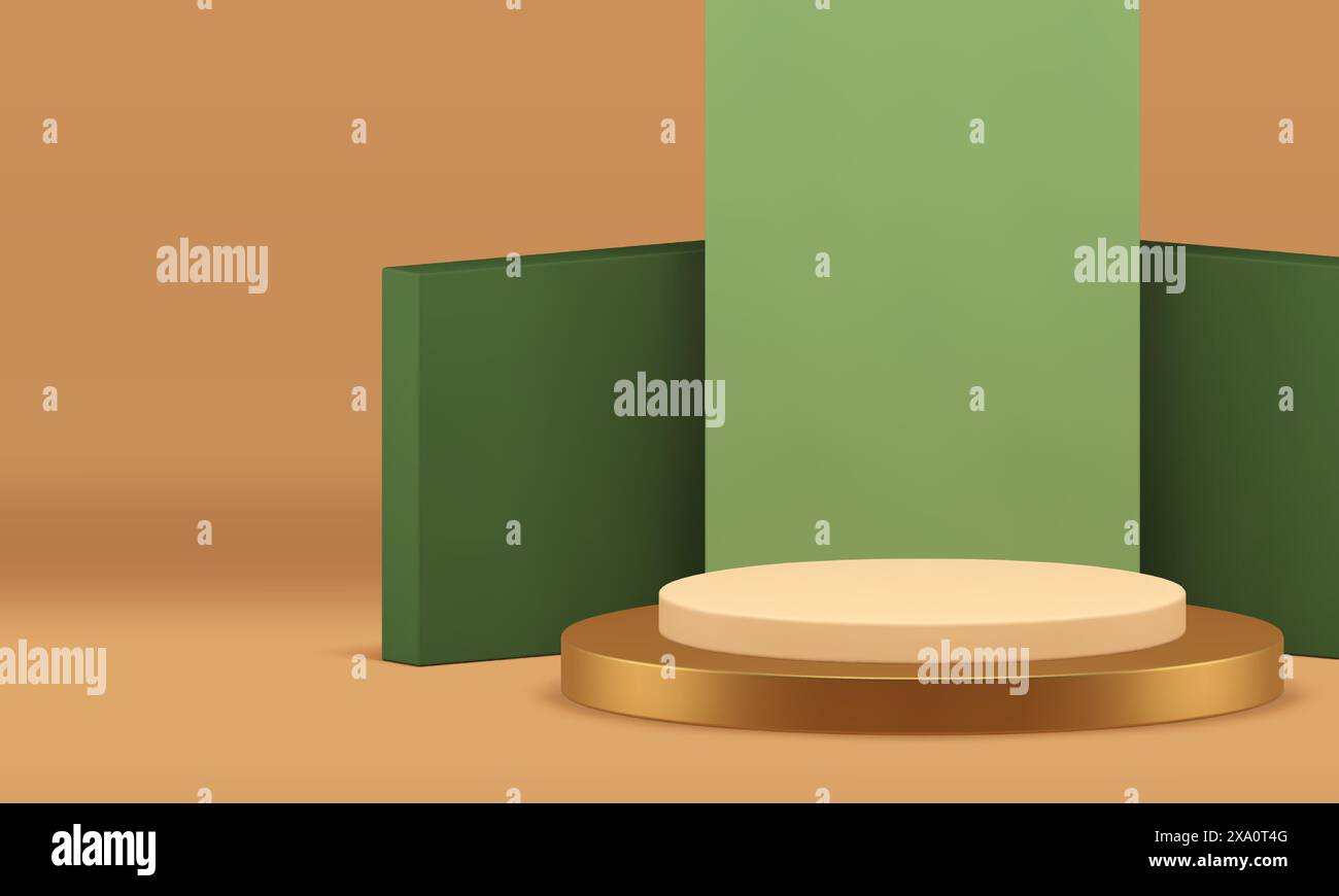 Beige luxury 3d showroom podium with green wall geometric background ...